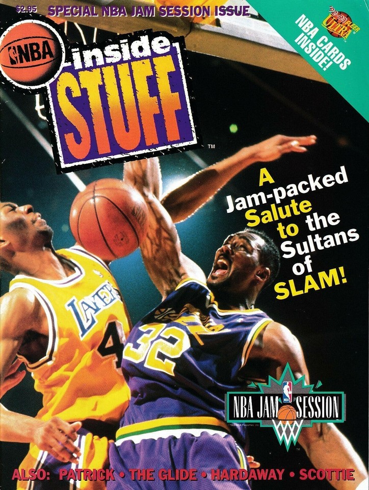 1992 NBA Inside Stuff magazine Ultra 9 card sheet Drexler Karl Malone ...