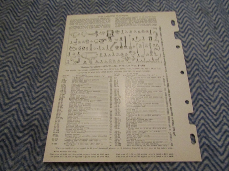 HOLLEY CARBURETOR DATA SPEC CHART 1938 TERRAPLANE SIX MODELS 80-81-88 ...