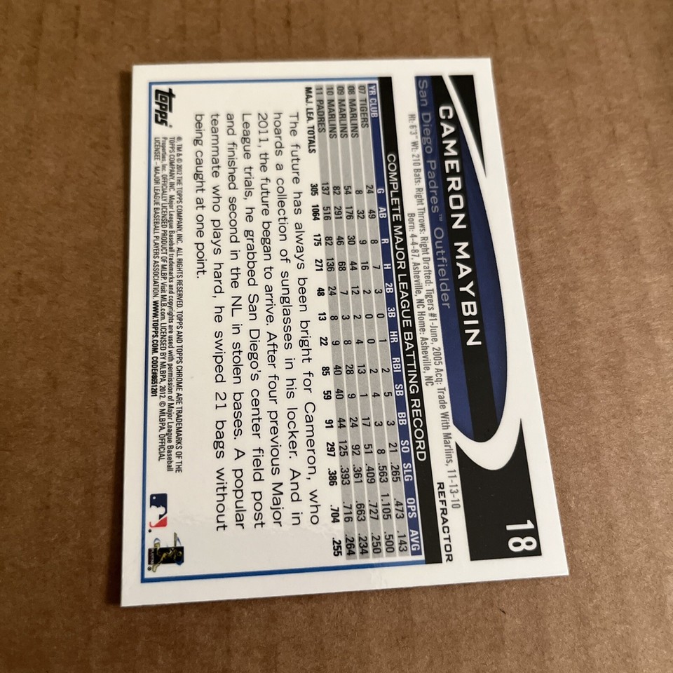 2012 Topps Chrome REFRACTOR Cameron Maybin #18 Padres Baseball Card (c3 ...