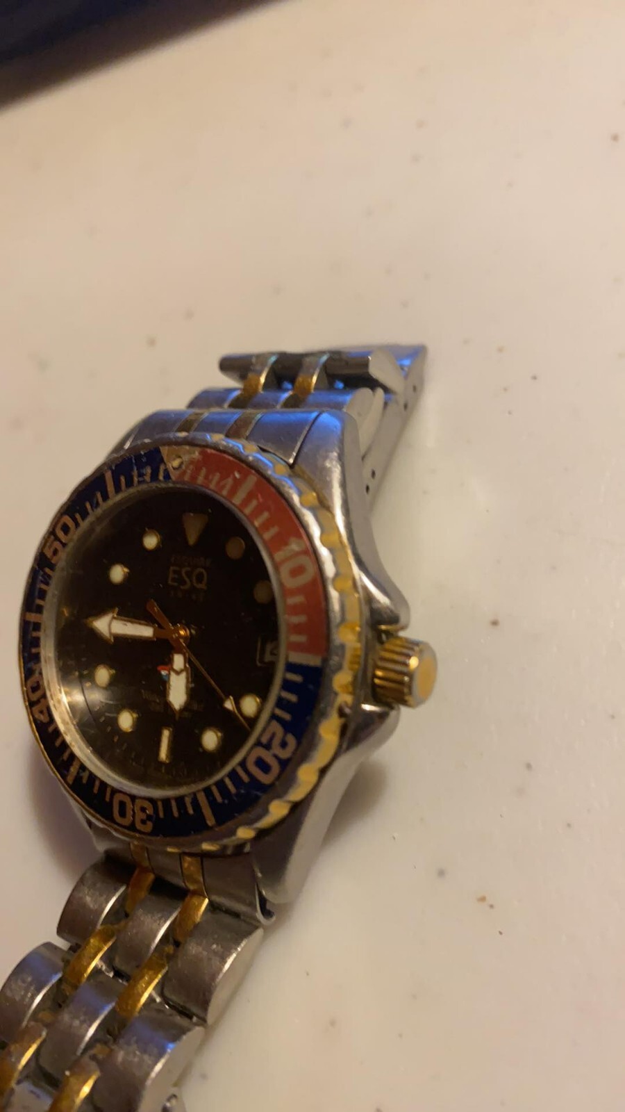 Mens 2T ESQ Esquire Movado 6.25" wrist 30046 Pepsi Bezel quartz DIVER ...