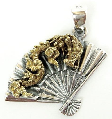 JAPANESE DRAGON FAN SOLID STERLING 925 SILVER PENDANT | eBay