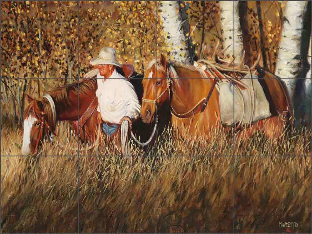 Western Tile Backsplash Fawcett Horse Cowboy Art Ceramic Mural JFA020 ...