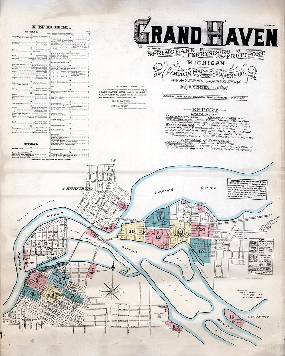 1883 Town Map of Grand Haven Ottawa County Michigan | eBay