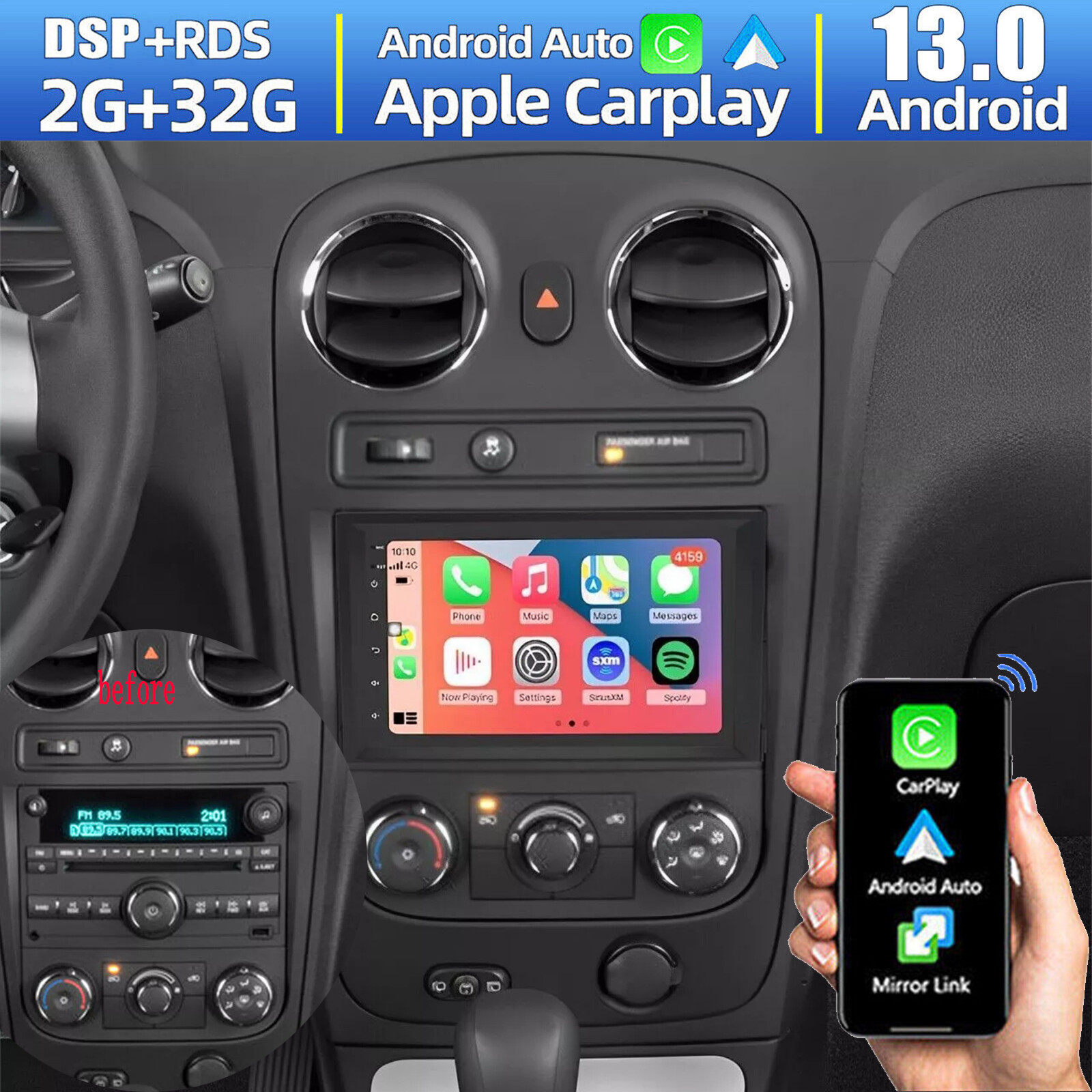 2006-2011 Chevrolet HHR For Chevrolet 7" Apple Carplay Android 13 Car ...