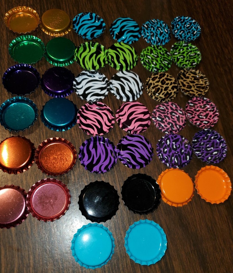 New 38 BOTTLE CAPS mix colors and design on bothsides for craft ...