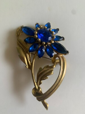 Heavy Vintage Blue Flower Pin Brooch | eBay