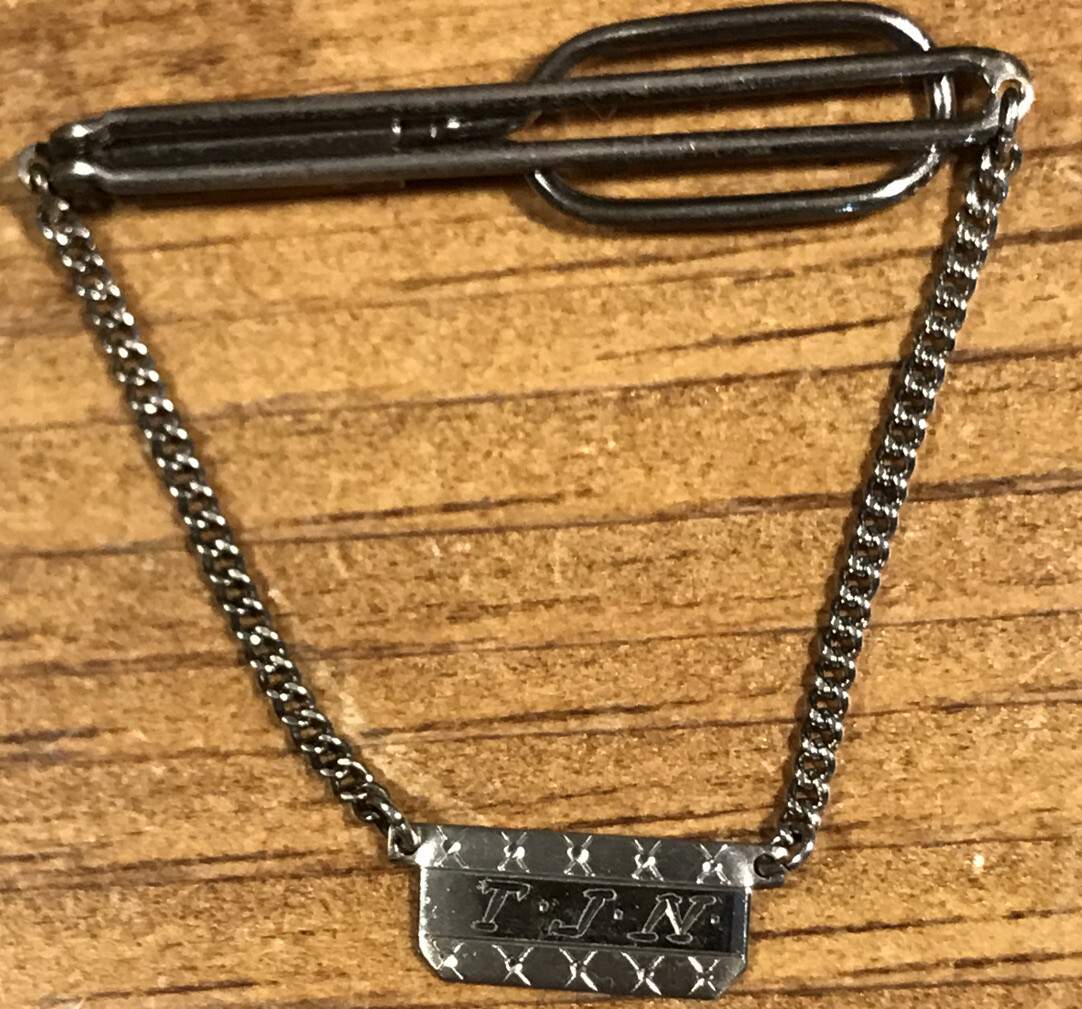 Vintage SWANK Sterling Silver Tie Chain Monogrammed T… - Gem