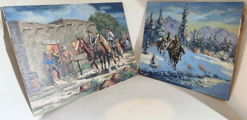 TWO ANDREW BERRICK WESTERN ARTIST ORIGINAL PAINTING ESTATE PIECES 9" x ...