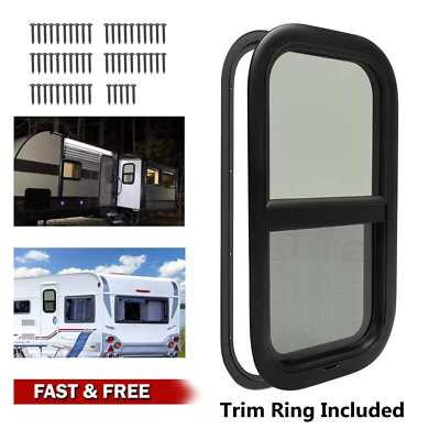 12"x 22" Vertical Slide RV Window w/Trim Ring & Screen For RV Cargo ...