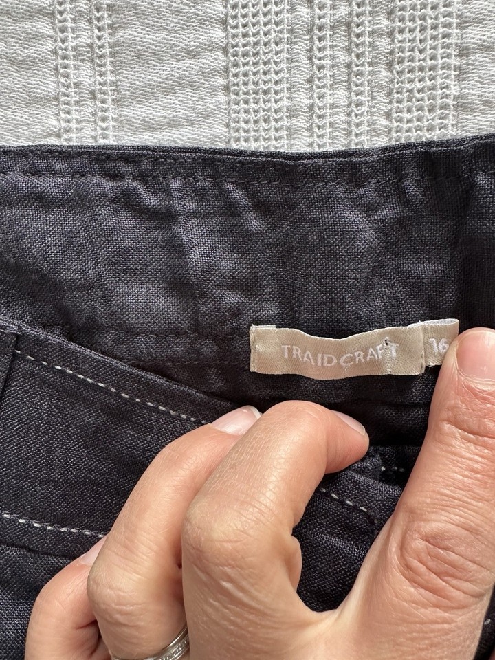 Traidcraft Navy Blue 100% Linen Lightweight Wide Leg 100% Linen Trousers Size 16 | eBay UK