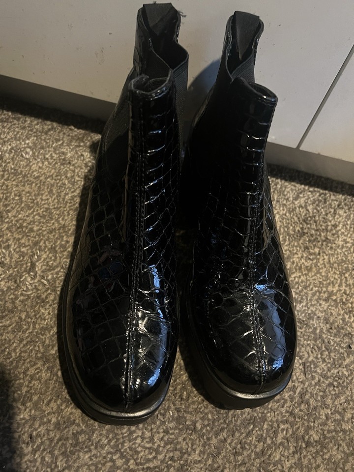 🔥VAGABOND🔥Dioon Black Croc Patent Leather Chunky Pkatform BOOTS 8/41 ...