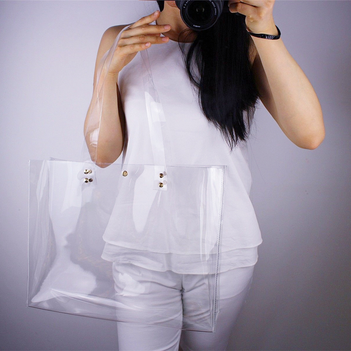 Clear Vinyl Plastic Shoulder Bag Oversized Extra Large Tote Shopper ...