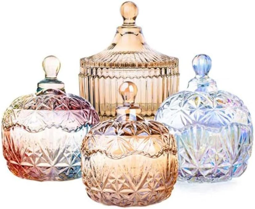 Crystal Candy Jar with Lid Glass Candy Dishes Sugar Bowl Chocolate ...