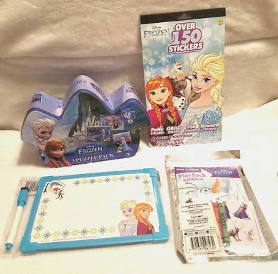 DISNEY FROZEN ACTIVITY SET 4 PC TIN CAN W PUZZLE STICKERS DRY ERASE ...