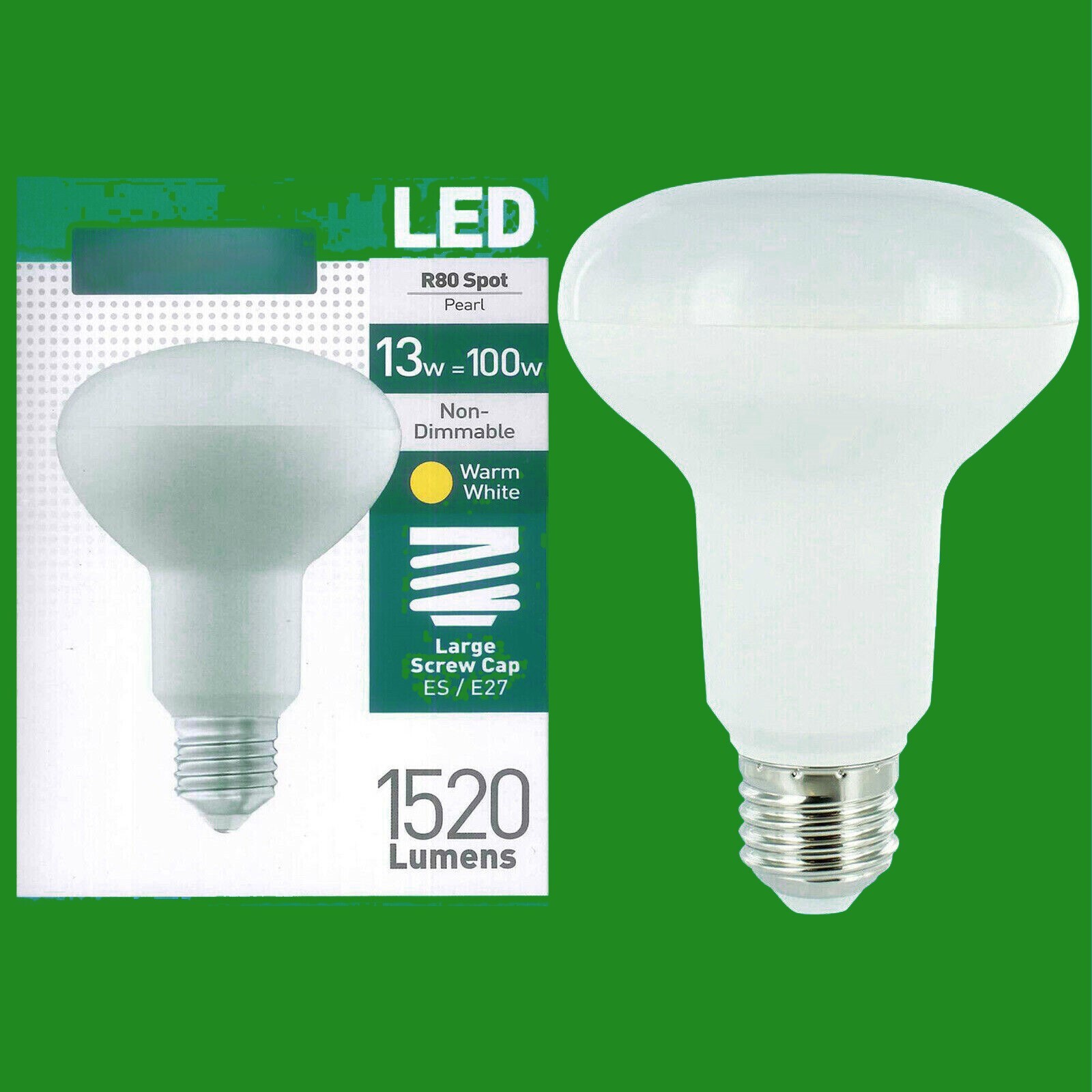 4x 13W (100W) R80 LED Perle Éclairage Spot Es Ampoules E27 Chaud Blanc ...