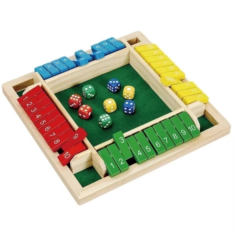 Wooden Dice Board Game Shut The Box for 4 Players Flaps & Dices Game ...