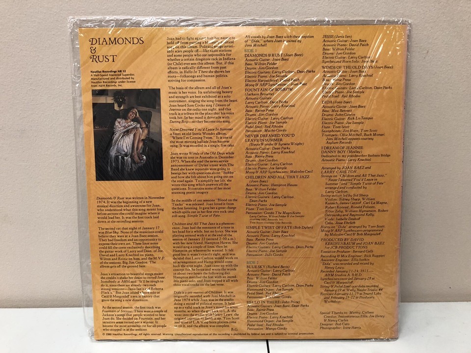 1980 Joan Baez Diamonds & Rust Sealed Nautilus Superdiscs Vinyl Record ...