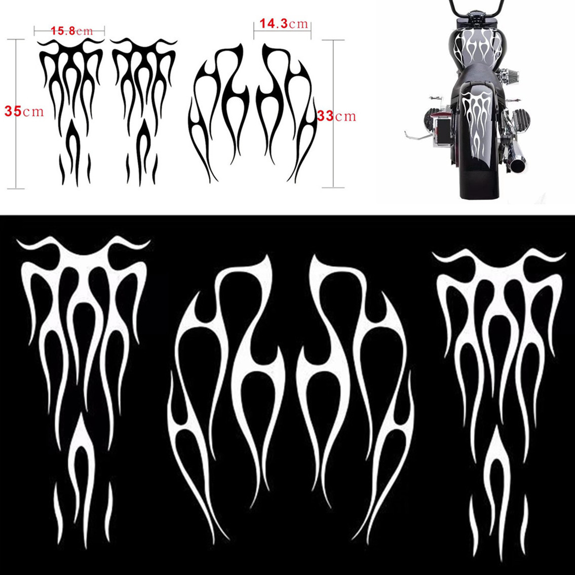 Motorcycle Flame Gas Tank & Fender Waterproof Vinyl Decals Decoration ...