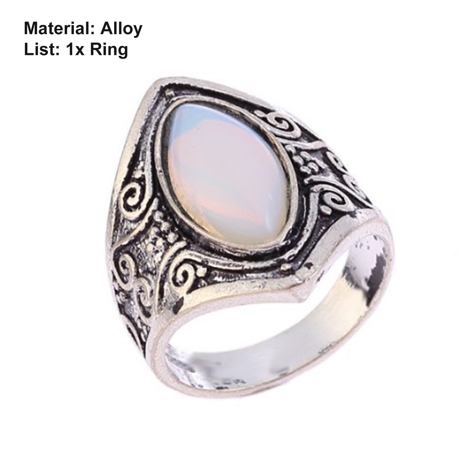 Retro Ring Carved Punk Women Faux Moonstone Ring Good-looking | eBay