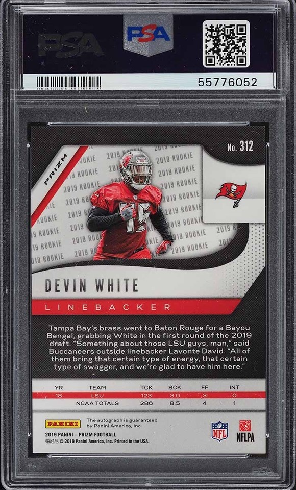 2019 Panini Prizm Neon Green Pulsar Devin White Rc Auto #312 PSA 10 Pop ...
