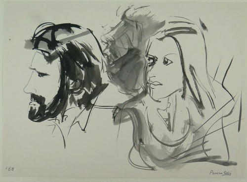 Vintage Painting Watercolor Signed Pancaldi Portrait Man Woman P14 | eBay