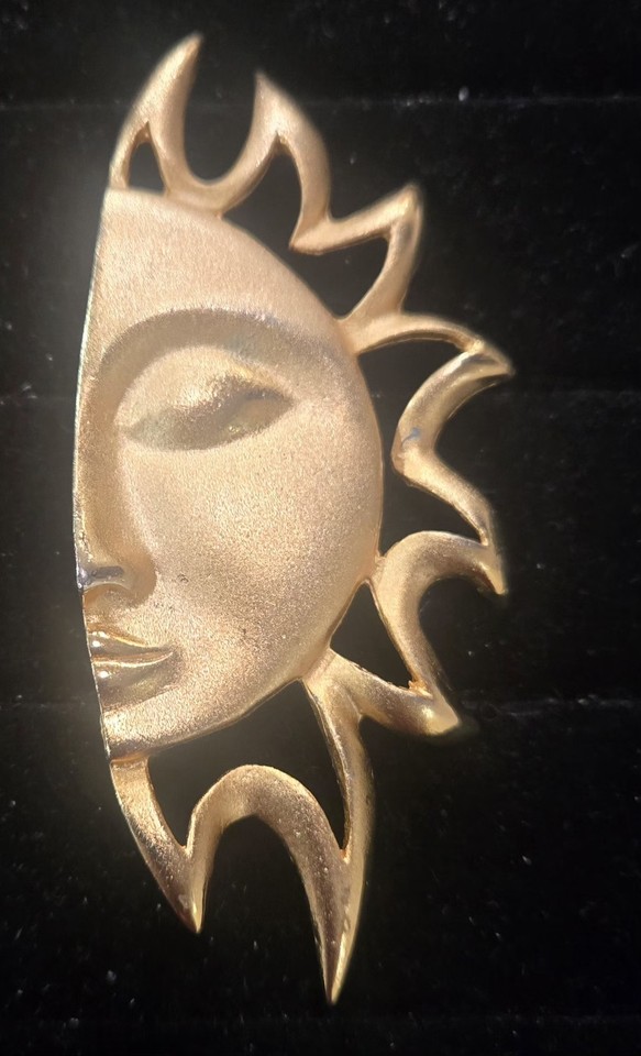 Vintage Half Moon Sun Face Brooch | eBay