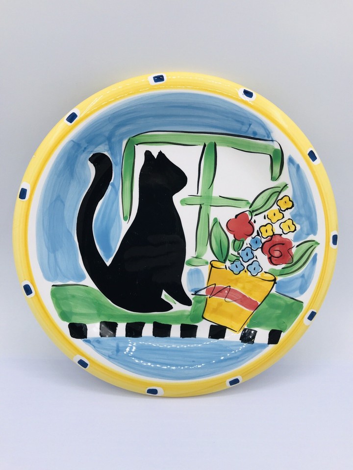 Hausenware Mary Jane Mitchell Black Cat Plates two 8" Ceramic 1999 Folk ...