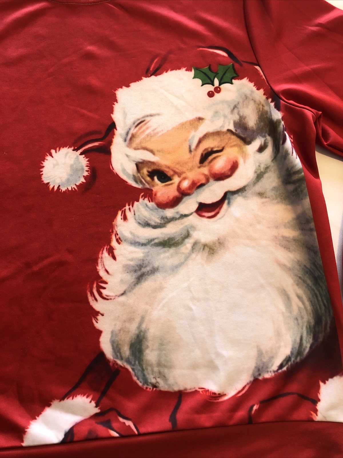Jolly Winking Santa Clause Red Holiday Sweat Shirt Wo… - Gem