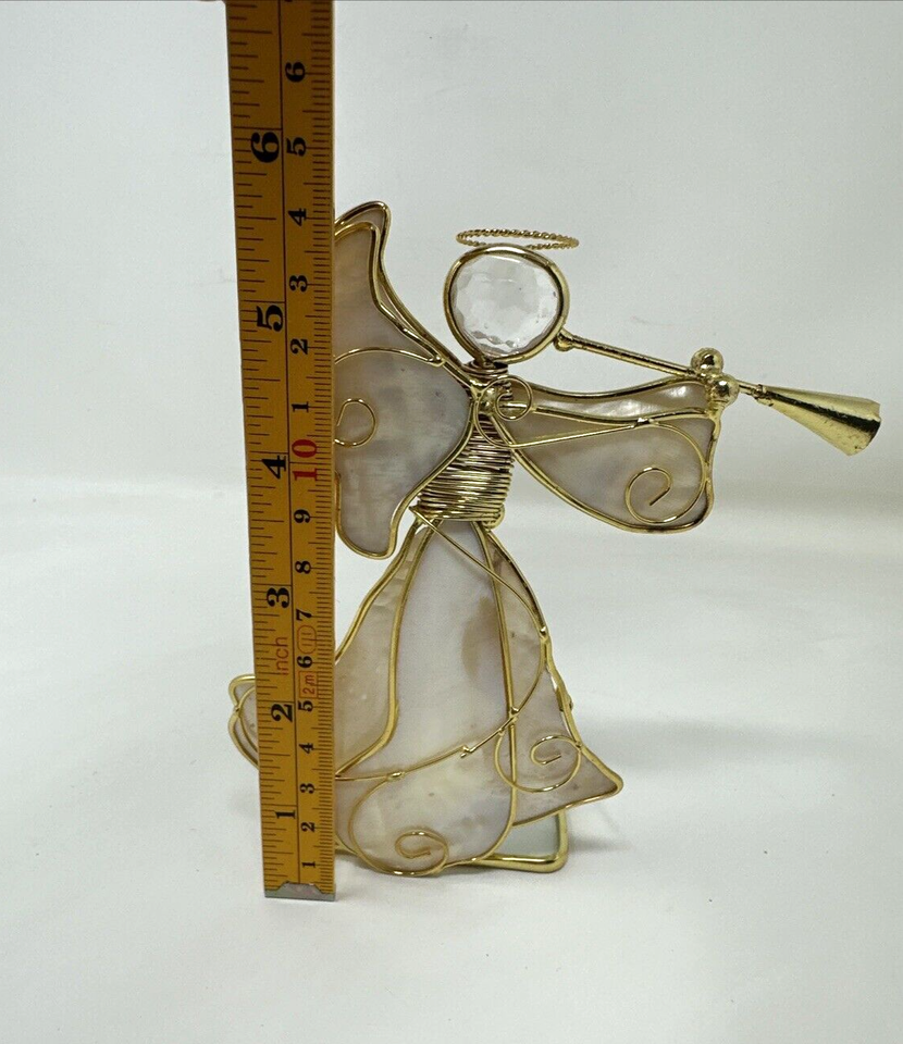 Capiz Shell Christmas Angel With Horn Tea Light Holder Brass Wire 6 ...