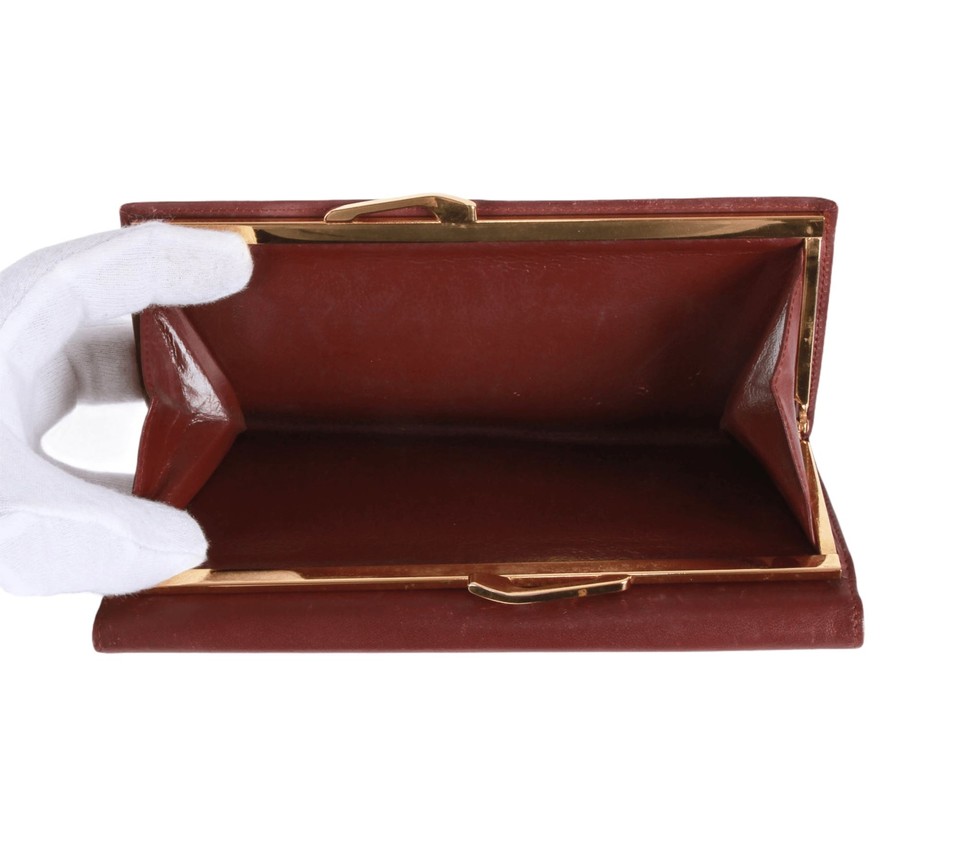 Authentic Must De Cartier Tri-fold french style wallet Bordeaux Leather ...