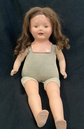 Vintage 1940’s composition/cloth Body doll. 20” Size. Brown Tin Eyes ...