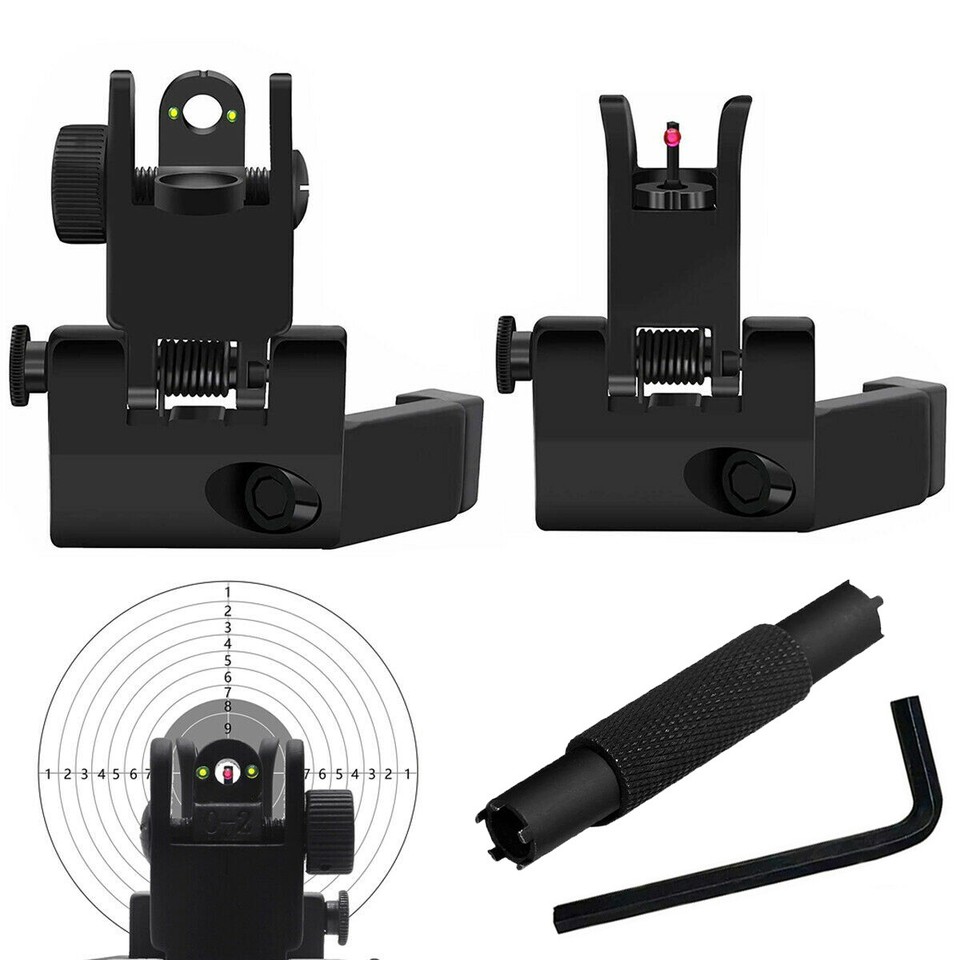 Fiber Optics Iron Sights Flip-up Front and Rear Sights 45 Degree Offset ...