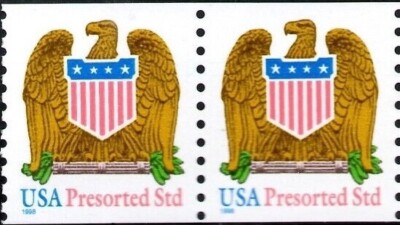 US #3270 MNH Pair 1998 (10c) PreSorted Std Eagle Shield Small Date Coil ...