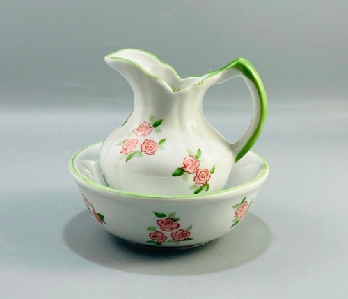 Vintage Porcelain Rose Floral Miniature Pitcher and Wash Bowl Set | eBay