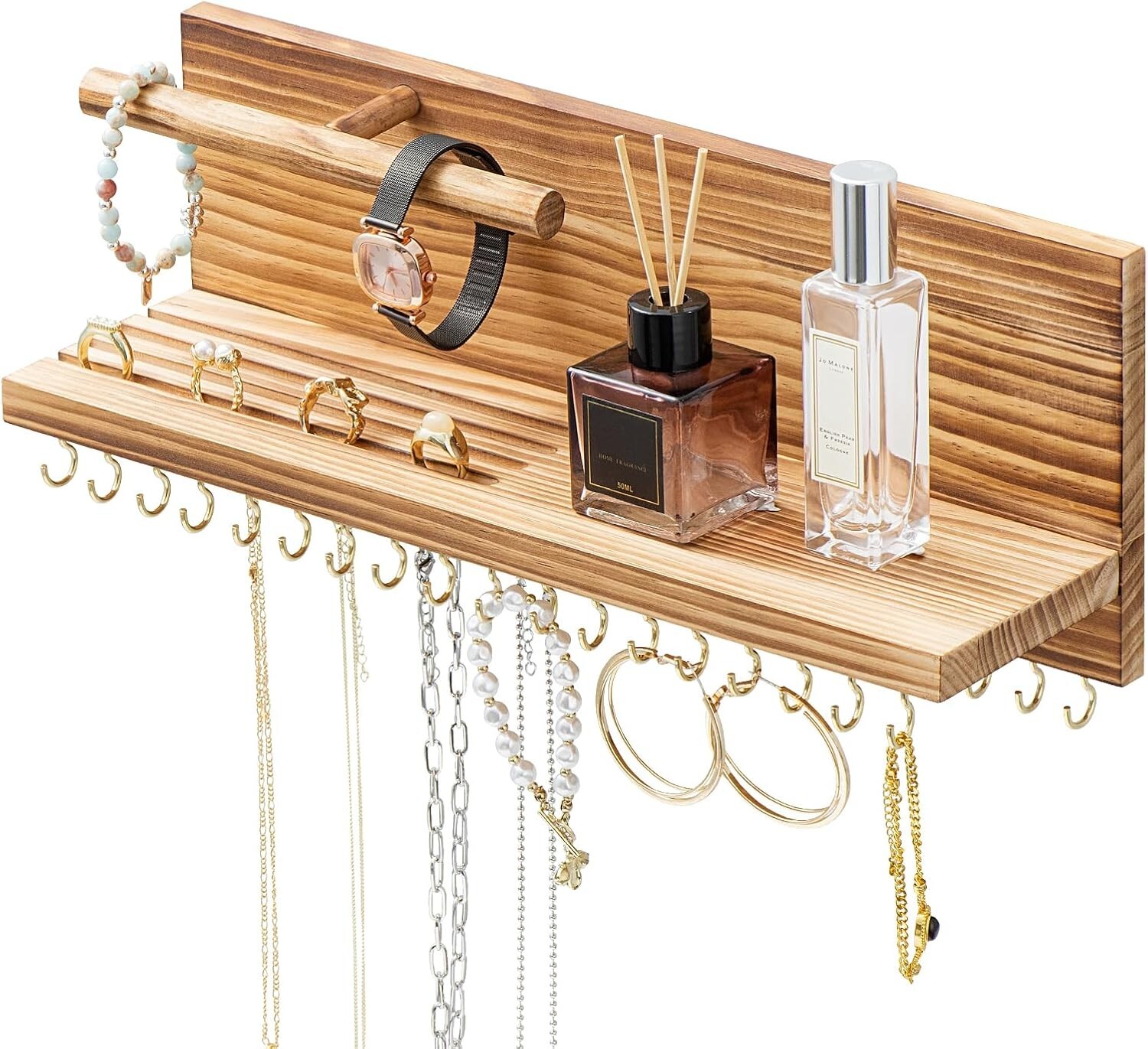 Hanging Jewelry Organizer Necklace Hanger with 36 Hooks Wall Mounted ...
