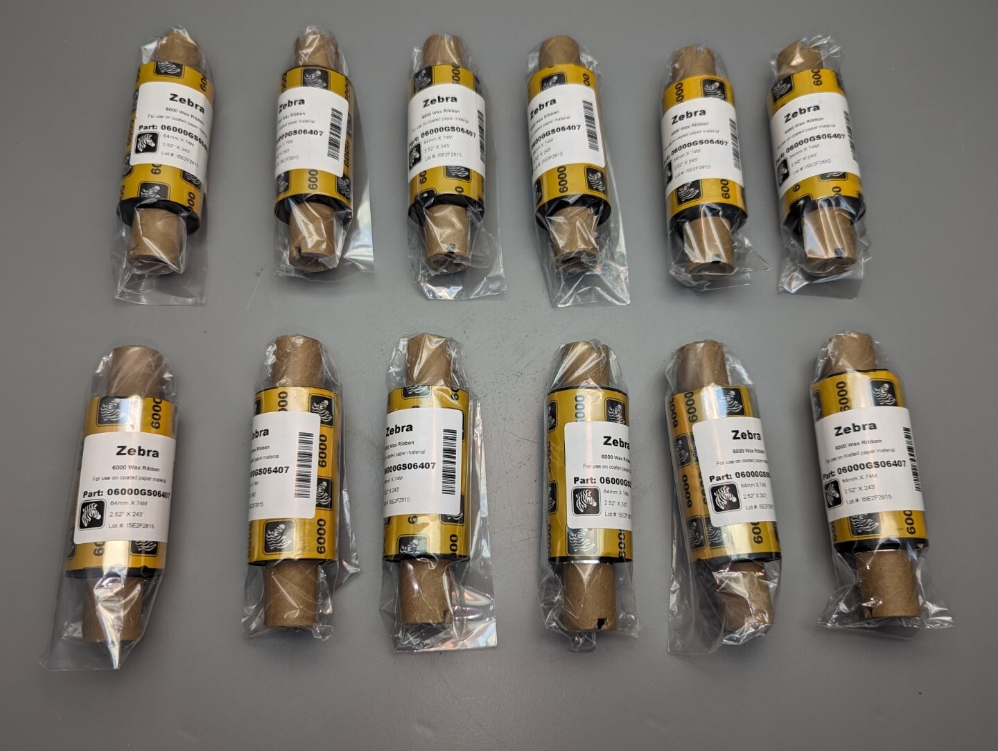QTY 12 ROLLS ZEBRA 6000 4.02'' x 1476' Thermal Transfer Wax Ribbon ...