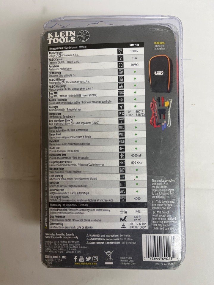 Klein Tool CAT IV MM700 Digital Multimeter Auto-Ranging 1000V | eBay