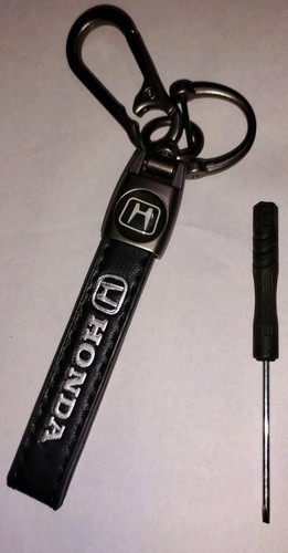 A Black And Chrome Honda Genuine Leather Keychain Ring Carabiner Car ...