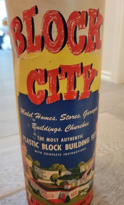 Vintage BLOCK CITY Plastic Blocks Set w/Canister 1950's Tri-State ...
