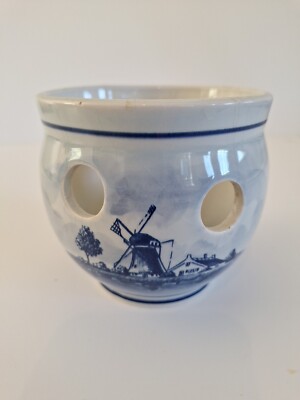 Vintage Delft Blue Hand Painted Crocus Bowl Planter Windmill/Sailboat ...