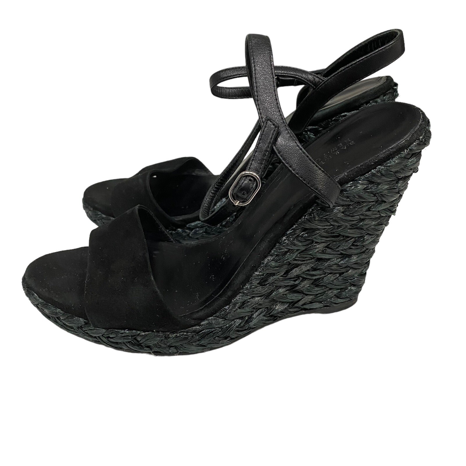 Barneys New York Black Platform Raffia Wedge Sandals … - Gem