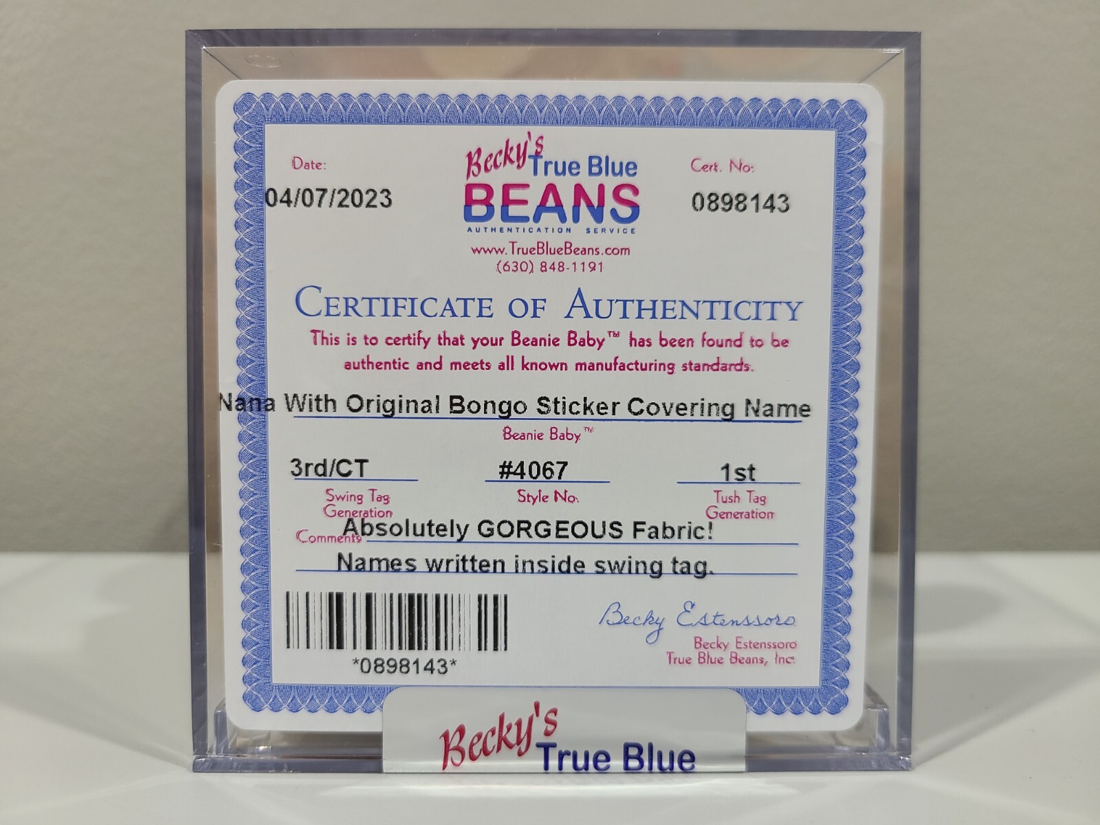 Ty Beanie Baby Babies Rare 3rd 1st Gen Tag Nana Bongo Sticker TBB ...