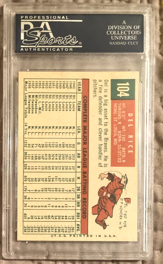 1959 Topps PSA 8 #104 Del Rice---tough card in this set | eBay