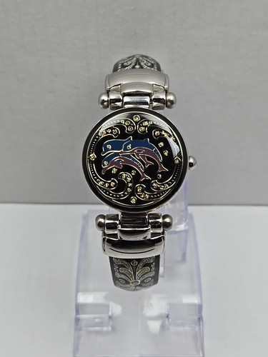 Womens Vivani Hidden Dial Watch 28mm Silver Dolphins Cuff Bangle New ...