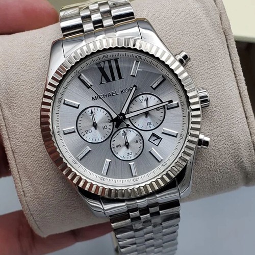 New MICHAEL KORS MK8405 Lexington Stainless Steel Silver Men's Watch ...