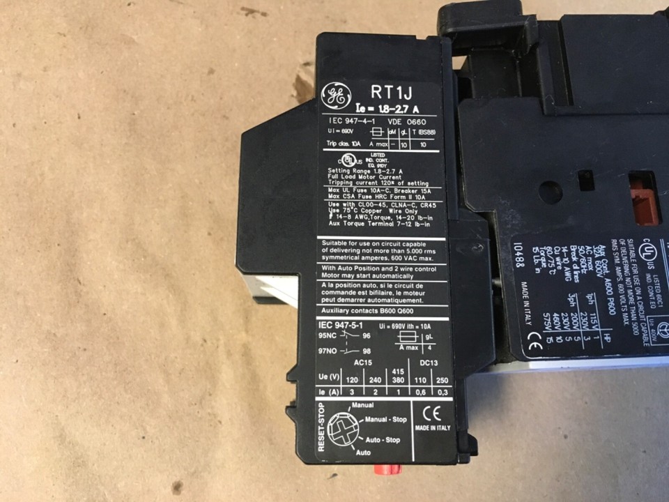GE RT1J Thermal Overload Relay plus CL02A310T Magnetic Contactor (KB ...