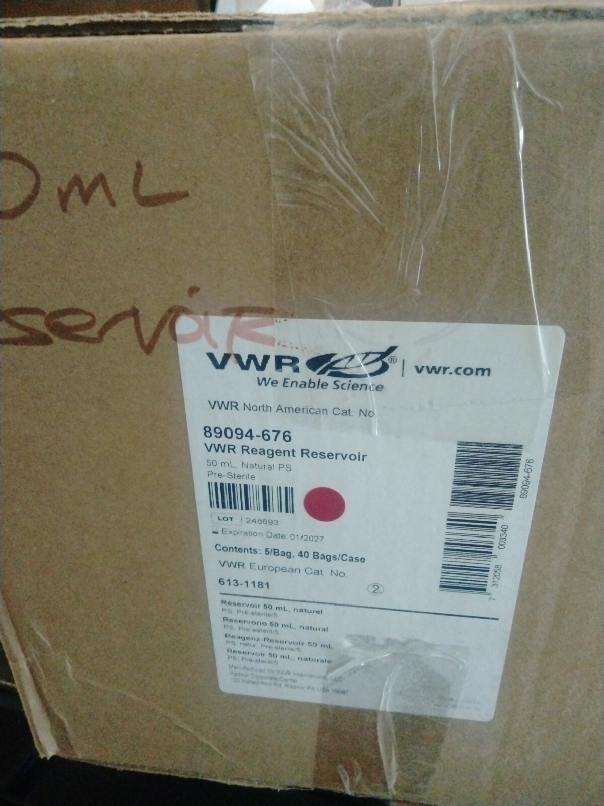 VWR 89094-676 Reagent Reservoir 50mL PS 5/Bag 40 Bags/Case (200)pieces ...