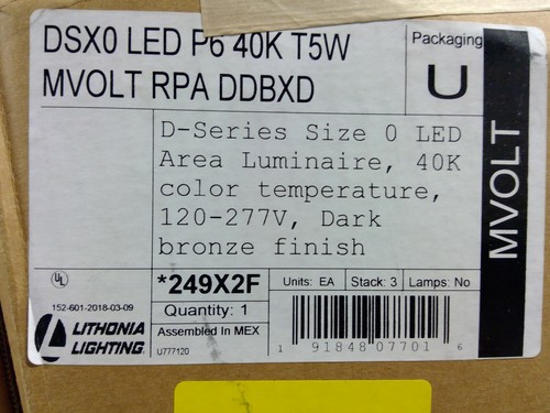 Lithonia DSX0 LED P6 40K T5W MVOLT RPA DDBXD LED Luminaire **Free ...