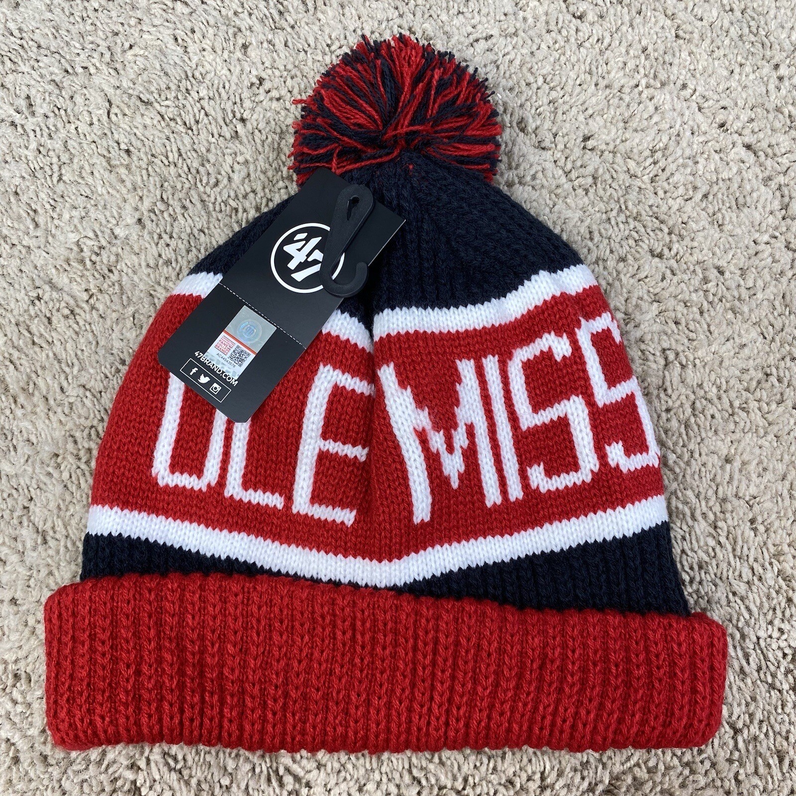 ‘47 Brand Ole Miss Rebels NCAA Pom Cuffed Beanie Winter Hat Unisex Cap ...