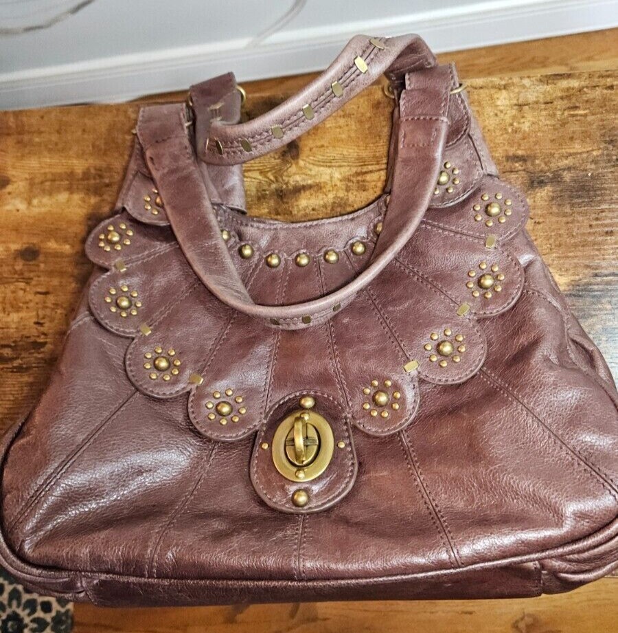 Lockheart Brown Leather Hobo Shoulder Bag Purse with Brass Accents ...